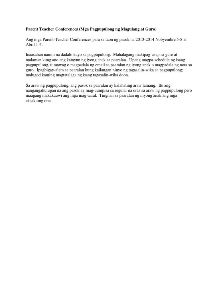 Parent Teacher Conferences - Tagalog PDF | PDF