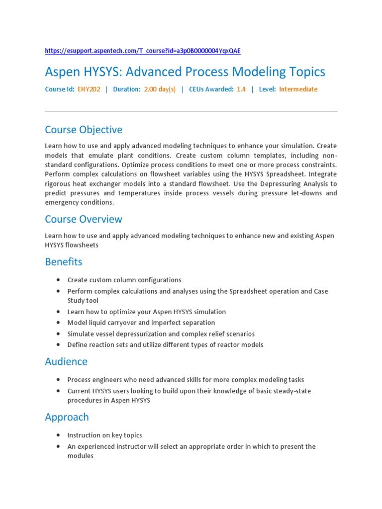 Aspen HYSYS - Advanced Process Modeling Topics | PDF | Simulation | Oil ...