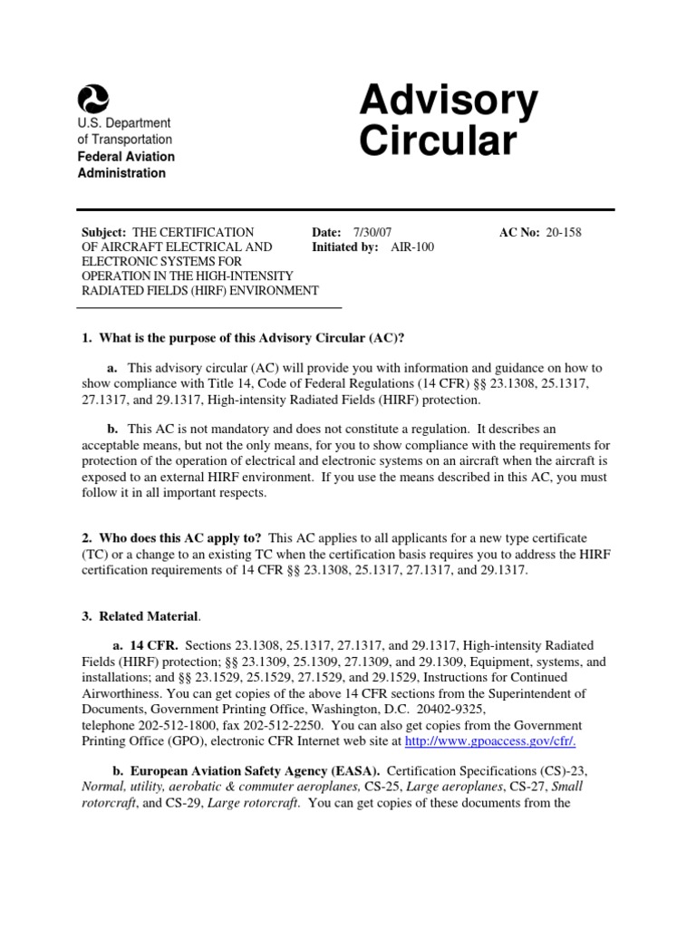 FAA HIRF Advisory Circular 20-158 | PDF | Hertz | Verification And Validation