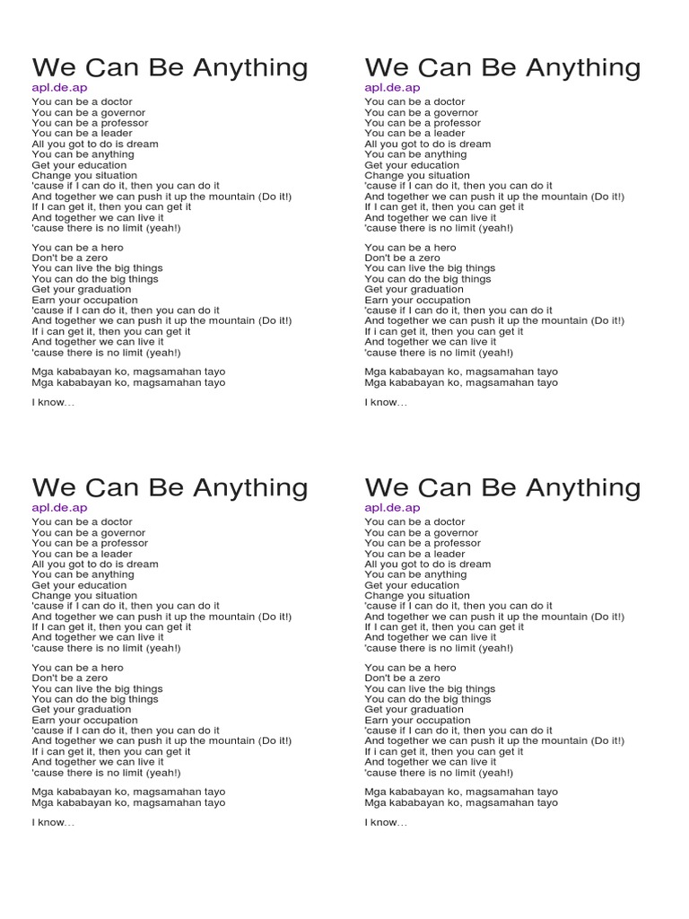 We Can Be Anything We Can Be Anything: Apl - De.ap Apl - De.ap | PDF