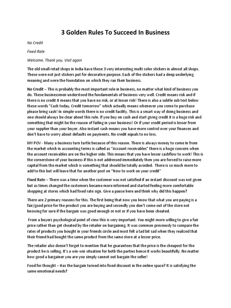 3 Golden Rules To Succeed in Business | PDF | Credit | Finance & Money ...