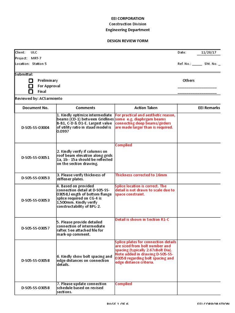 Eei Corporation Engineering Department Design Review Form | PDF ...