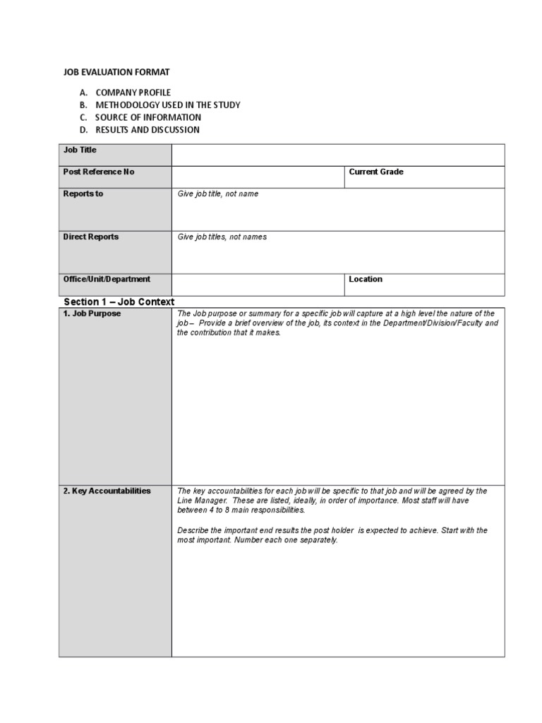 Job Evaluation Project Format | PDF | Competence (Human Resources ...