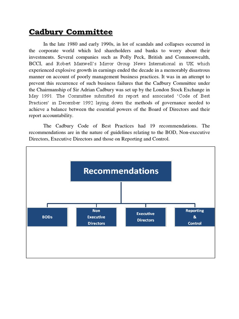 The Cadbury Committee's Recommendations for Establishing Effective ...