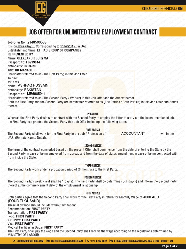 Etihad Group Offer Letter 2148506538 6697 PDF | PDF