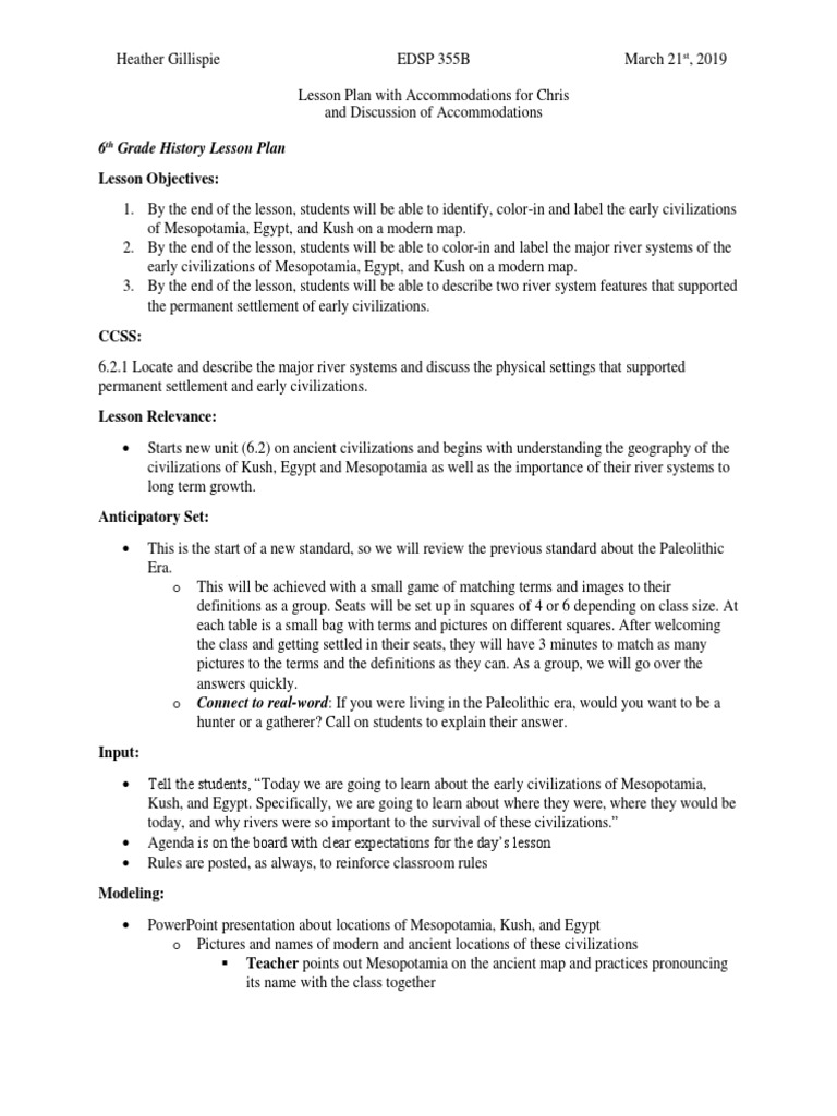 Hgillispie Lesson Plan Edsp | PDF | Lesson Plan | Learning Disability