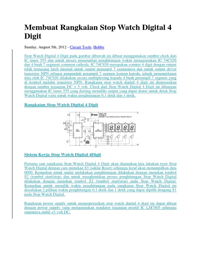 Membuat Rangkaian Stop Watch Digital 4 Digit | PDF