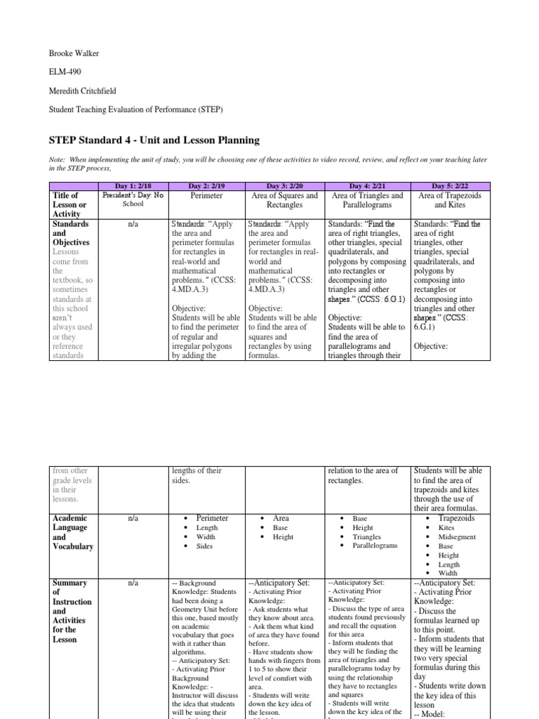 STEP Standard 4 - Unit and Lesson Planning: Title of Lesson or Activity ...