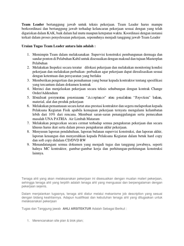 Tugas dan Tanggung Jawab Team Leader | PDF