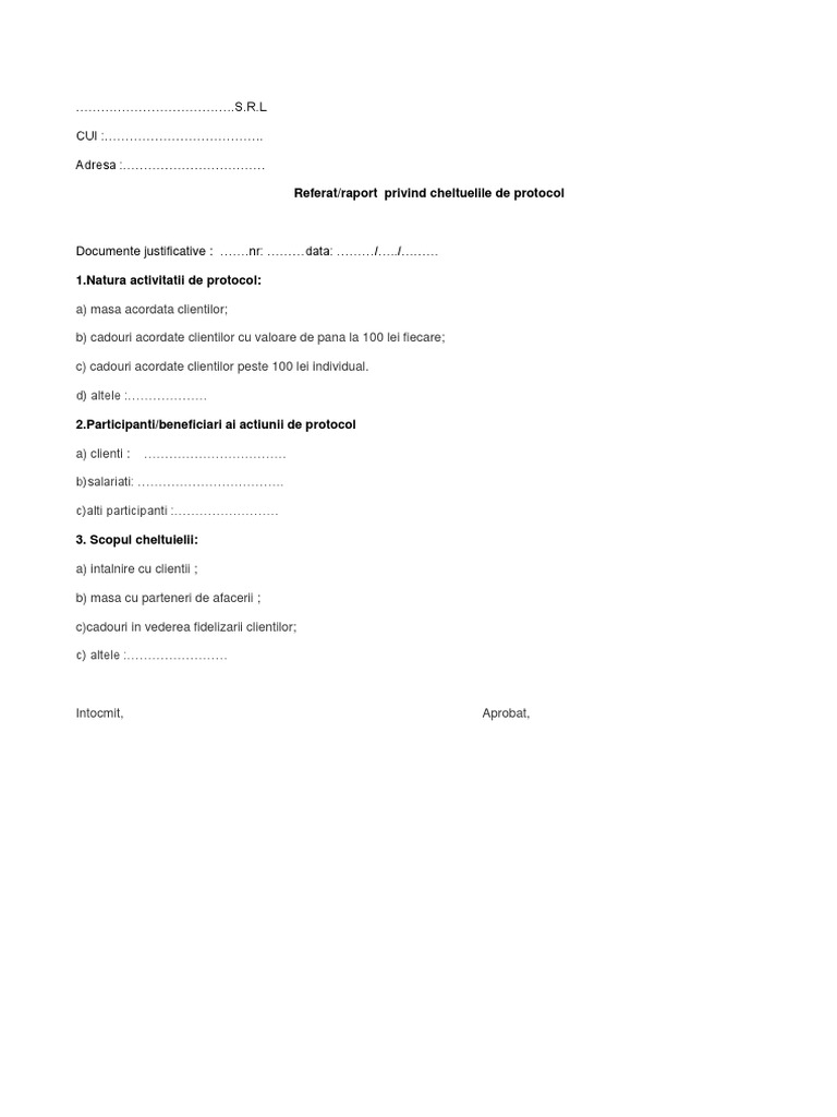 Referat Cheltuieli Protocol | PDF