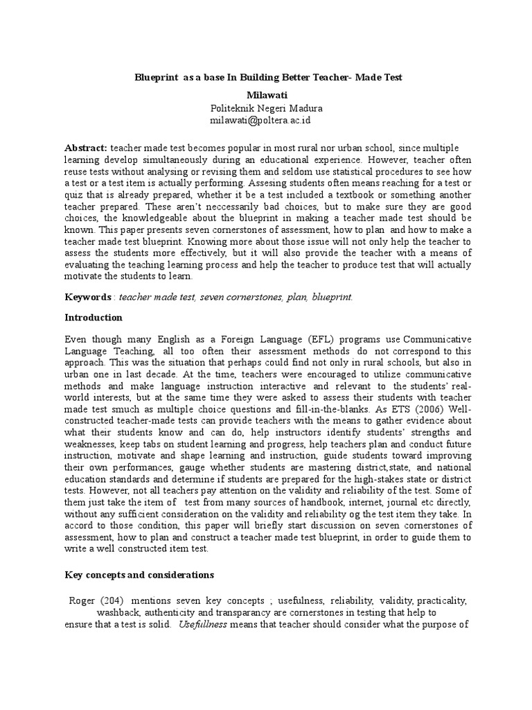 Teacher-Made Test Blueprint Guide | PDF | Test (Assessment) | Multiple ...