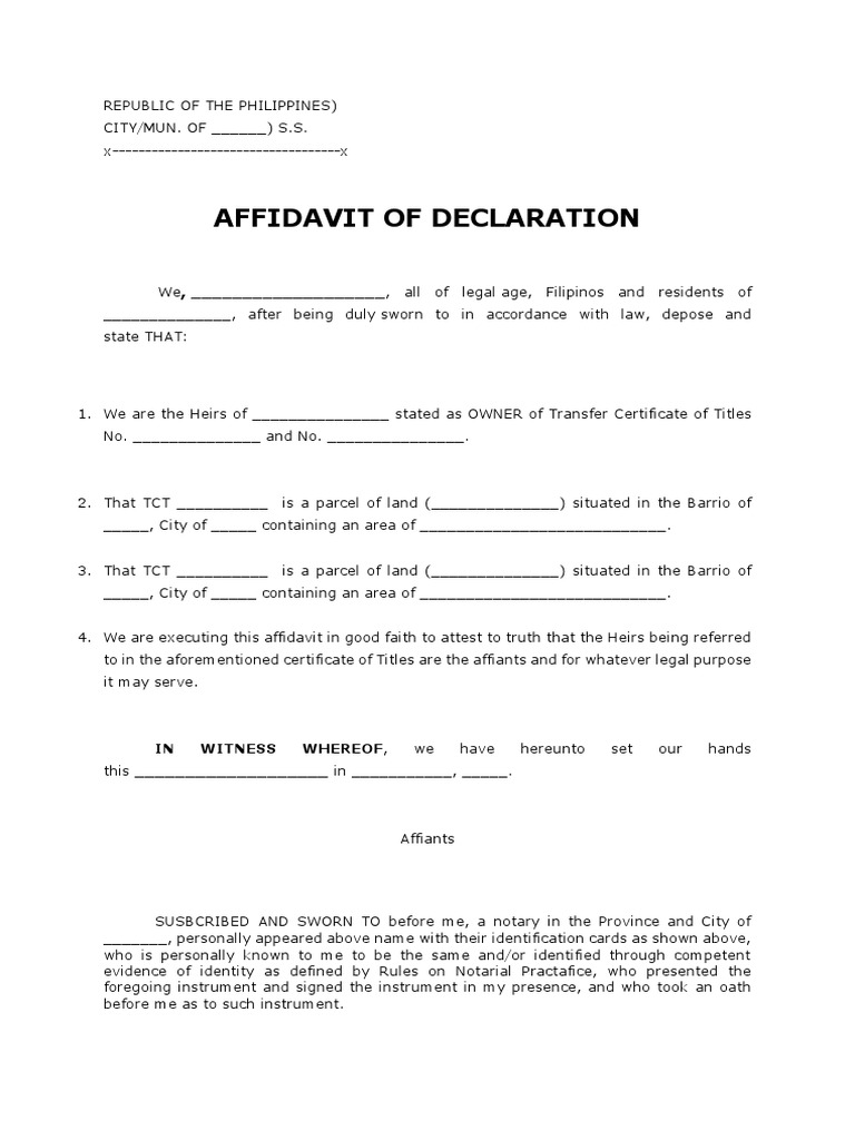 Affidavit for Heirs' Land Declaration | PDF