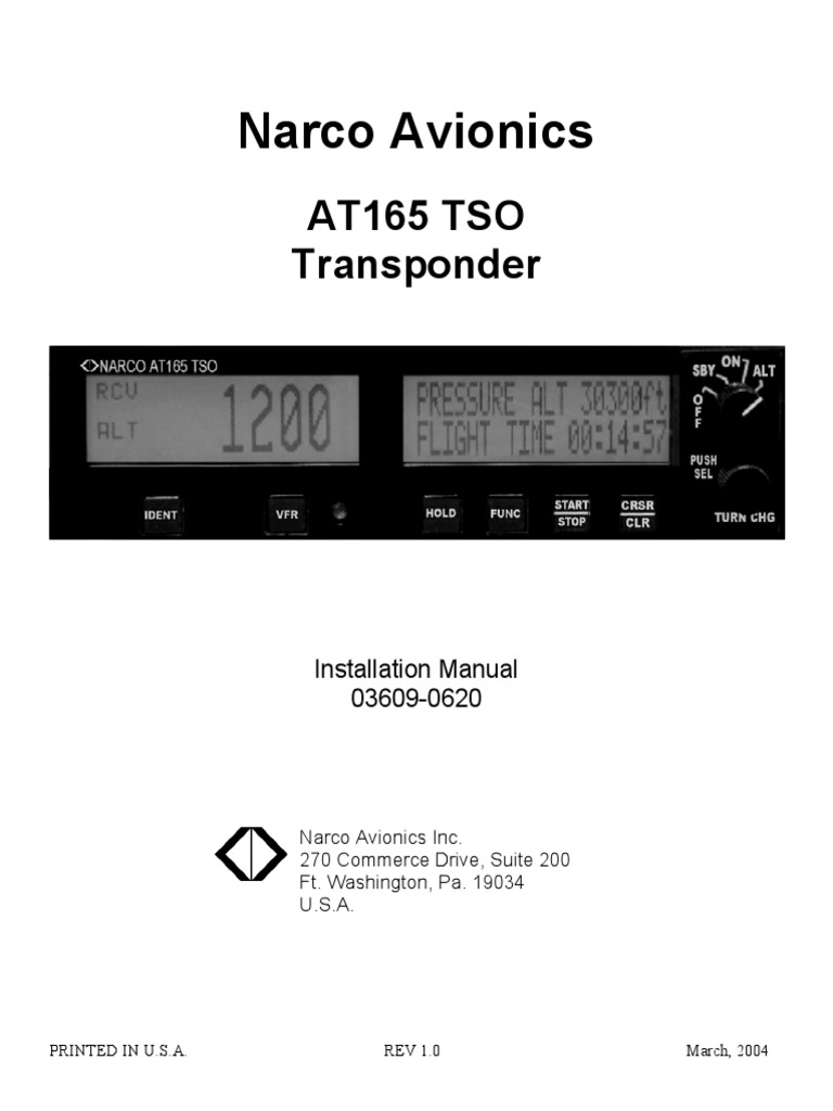 Narco Avionics: AT165 TSO Transponder | PDF | Transponder (Aeronautics ...