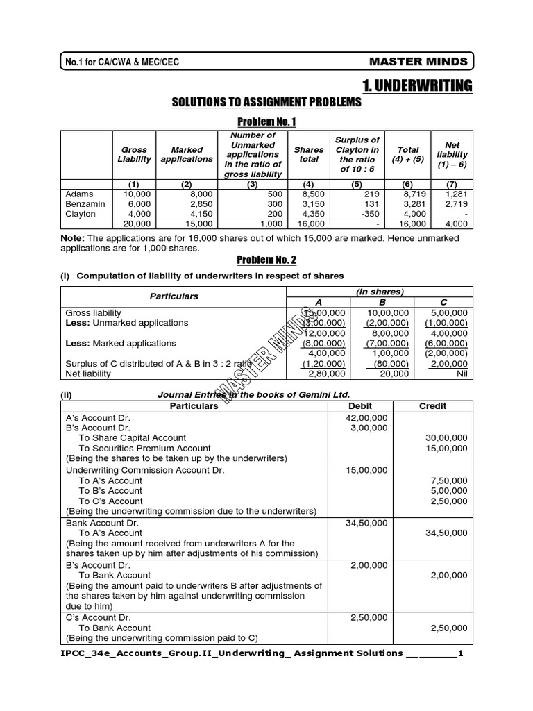 Underwriting of Shares Solutions Guide | PDF | Debits And Credits ...