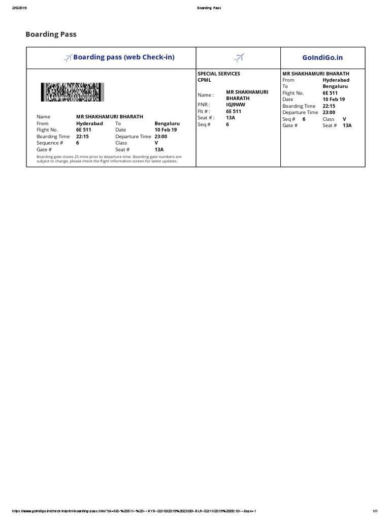Indigo Flight Boarding Pass | PDF