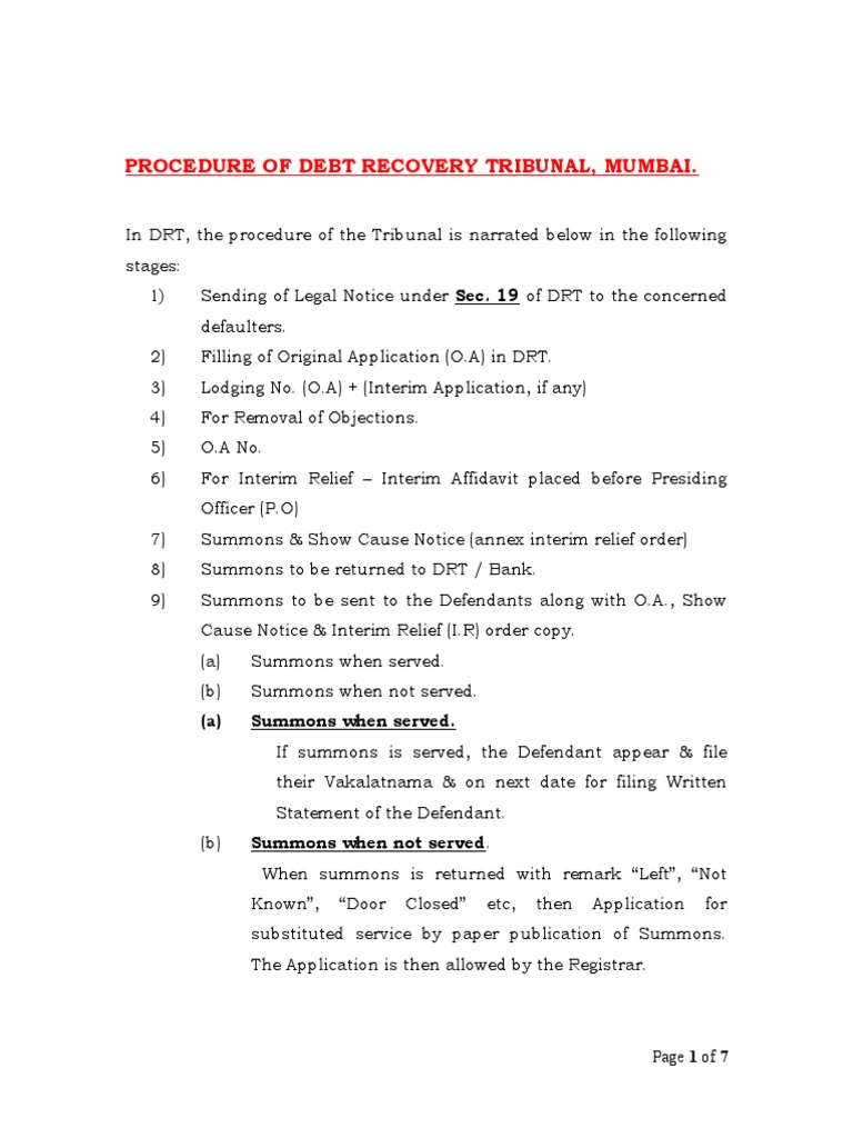 DRT Procedure | PDF | Summons | Tribunal
