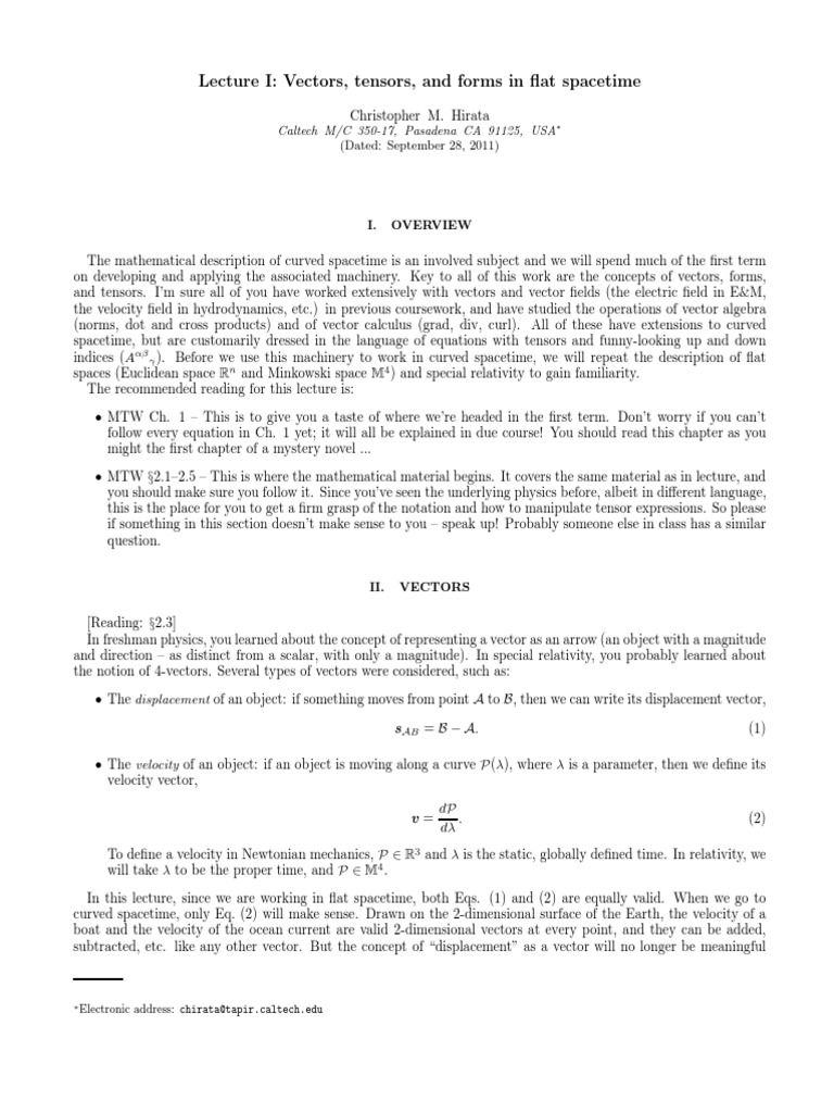 Lecture I: Vectors, Tensors, and Forms in Flat Spacetime | Download Free PDF | Euclidean Vector ...
