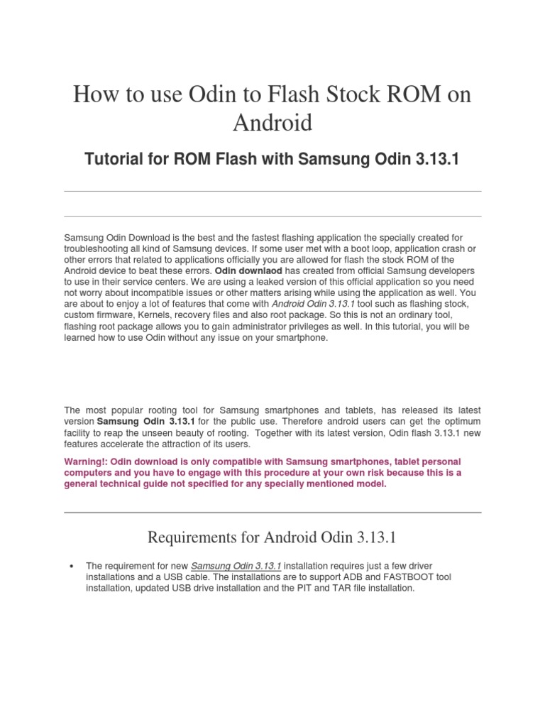 How To Use Odin To Flash Stock ROM On Android | PDF | Booting | Android ...
