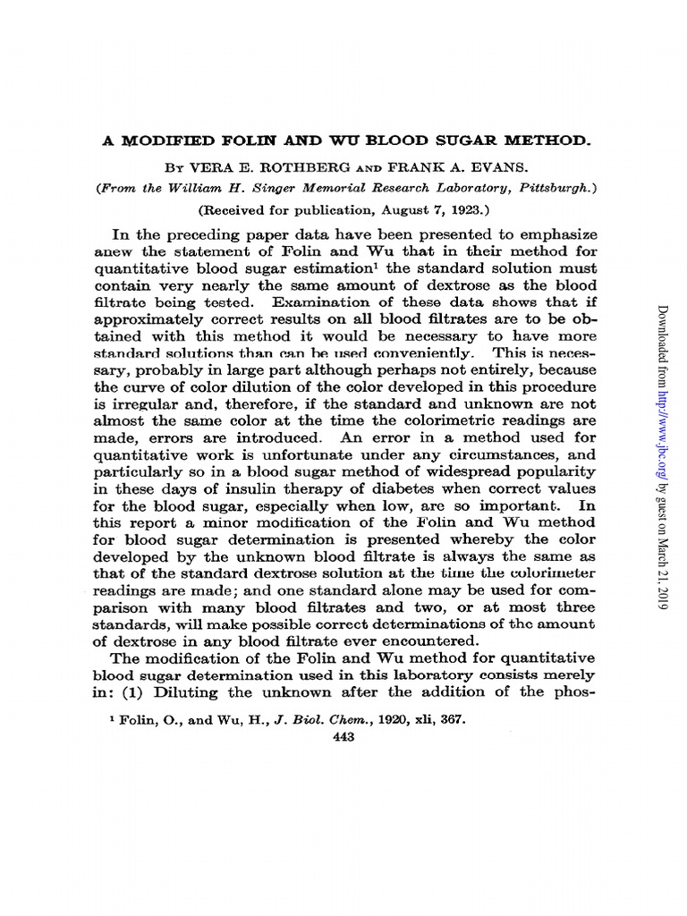 A Modified Folin and Wu Method for Quantitative Blood Sugar ...