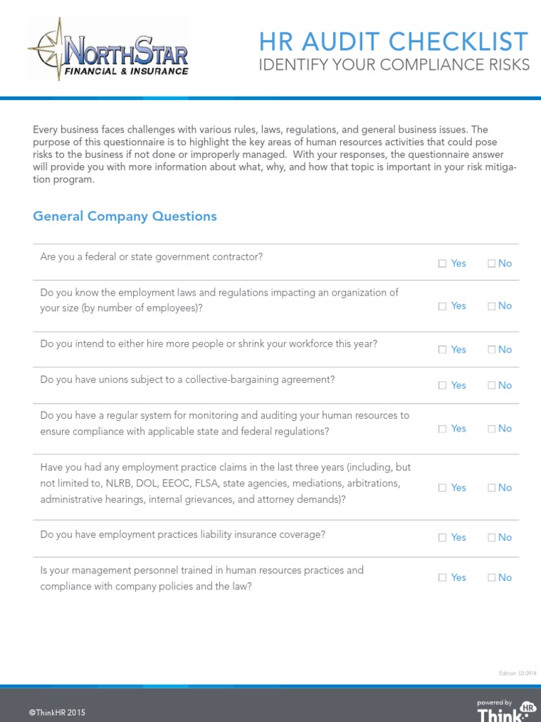 Hr Audit Checklist Identify Your Compliance Risks Pdf Occupational