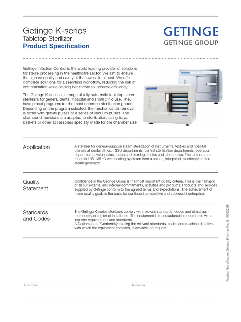 Getinge Kseries Prodspec Revb 160322 en | PDF | Sterilization ...