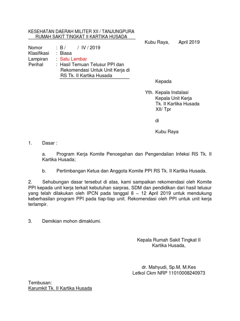 Contoh Surat Tembusan Hail Telusur Dan Rekomendasi | PDF