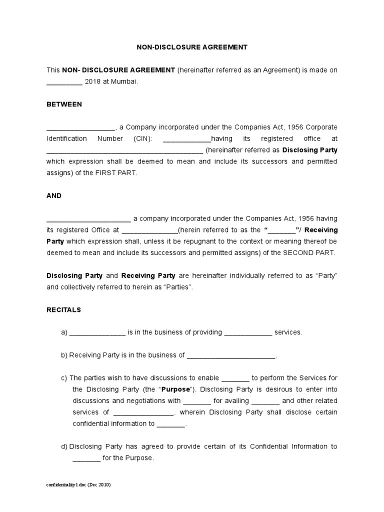 Draft NDA | PDF | Non Disclosure Agreement | Confidentiality