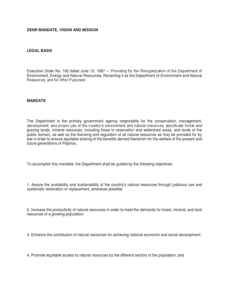 Denr Mandate | PDF | Sustainability | Conservation Biology