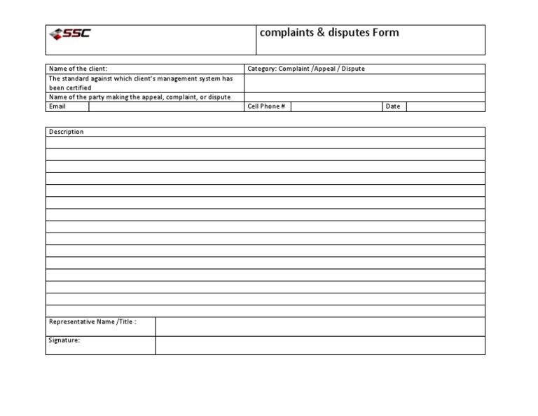 Complaints & Disputes Form Template | PDF | Finance & Money Management ...
