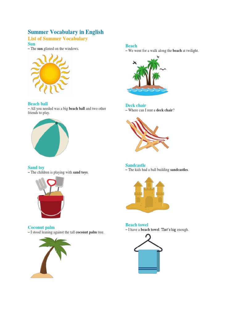 Summer Vocabulary in English | PDF