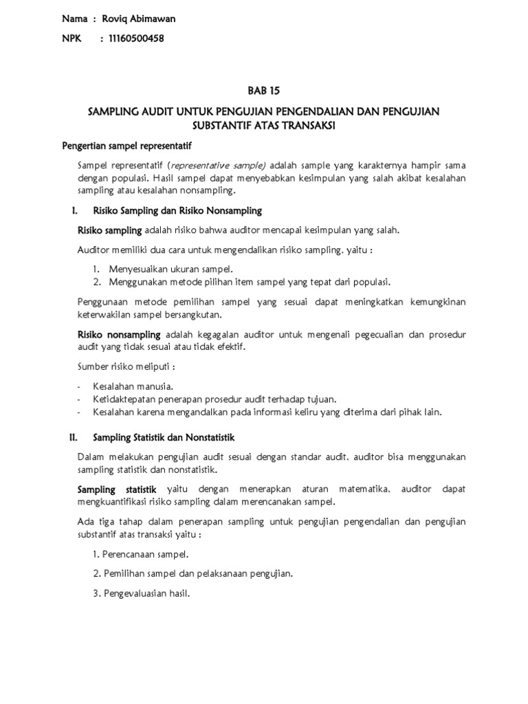 Audit Sampling: Risiko dan Teknik | PDF | Bisnis