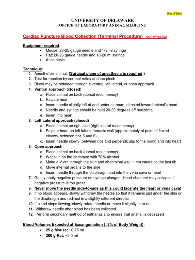 Cardiac Puncture Blood Collection SOP | PDF