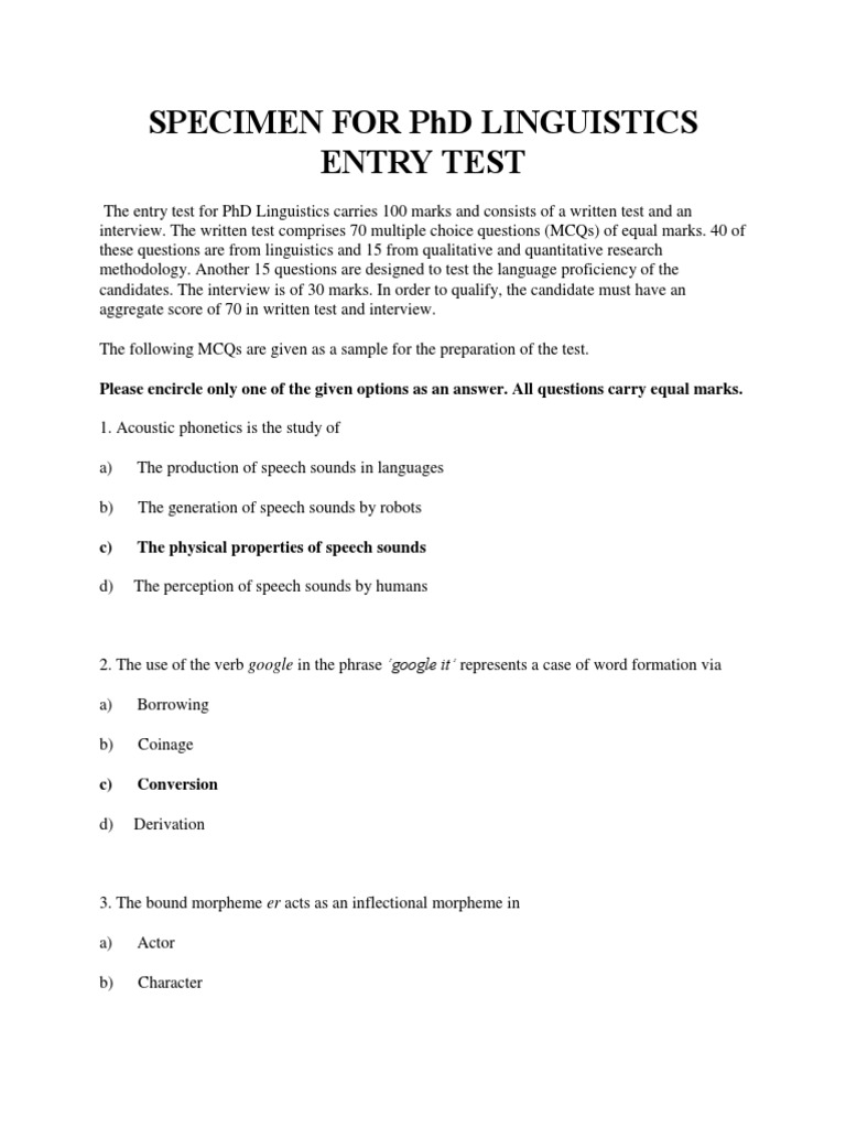 Sample Test For PHD Linguistics Entry Test | PDF | Qualitative Research ...