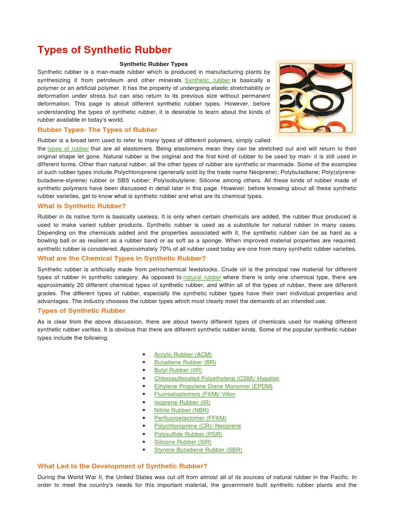 Type of Synthetic Rubber PDF | PDF | Amorphous Solid | Organic Polymers