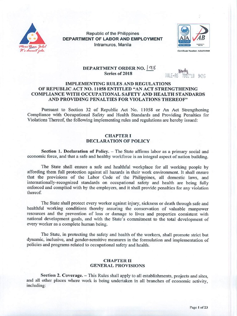 DO 198-18 Implementing Rules and Regulations of Republic Act No. 11058 ...