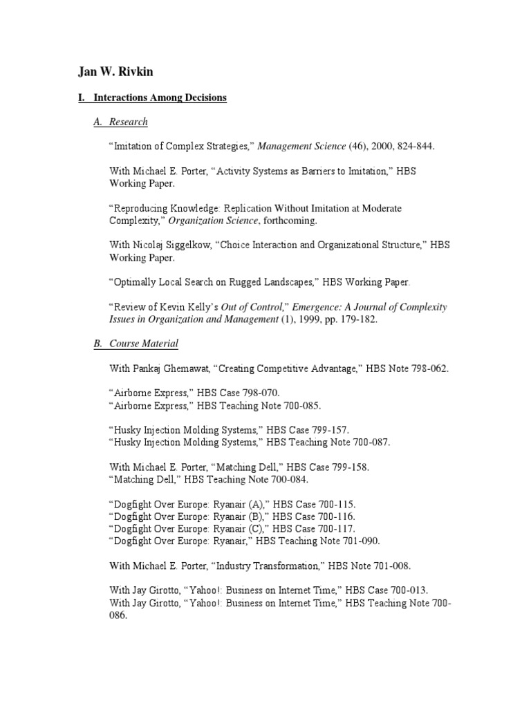 HBS Course Materials by Jan W. Rivkin | PDF | Strategic Management ...