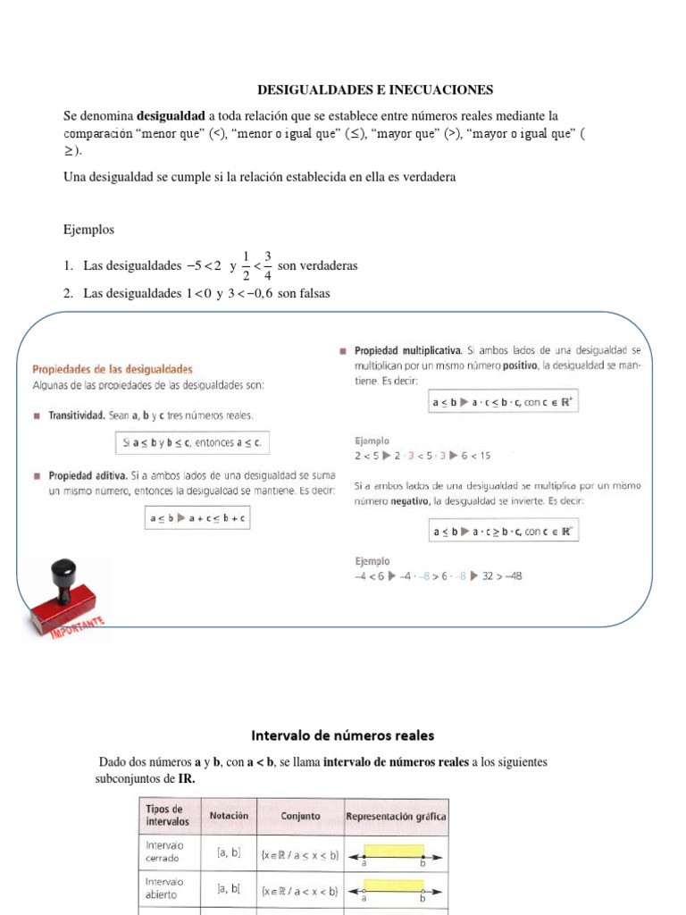 Desiguadades e Inecuaciones | PDF | Intervalo (Matemáticas) | Desigualdad (Matemáticas)