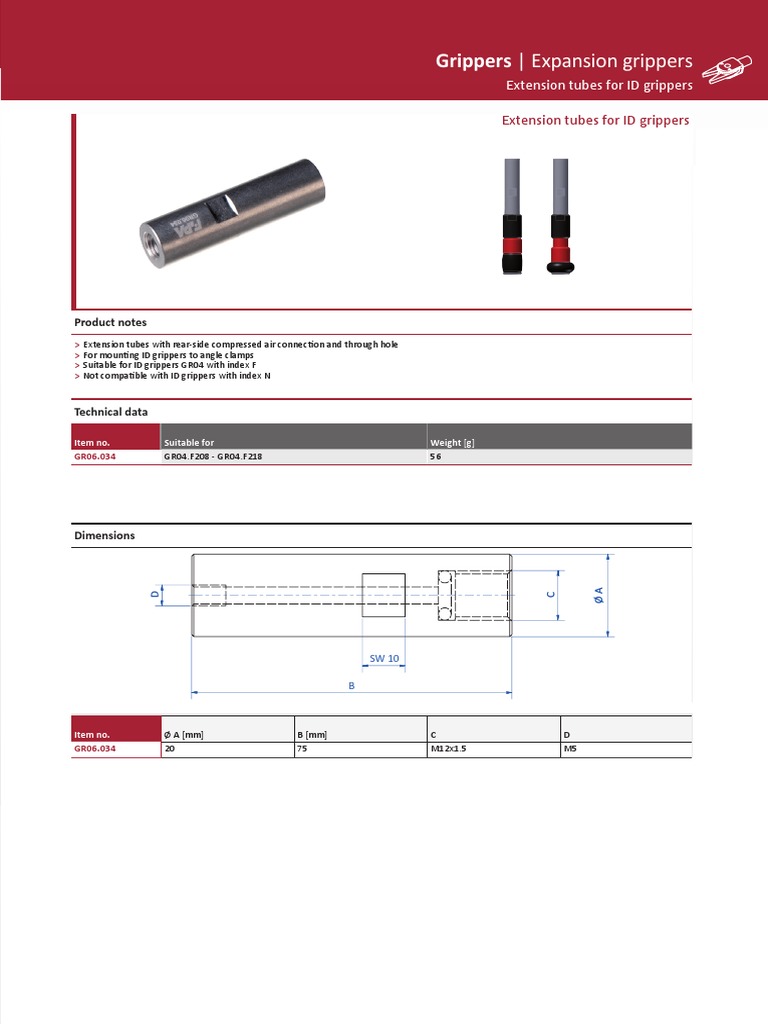 Grippers - Expansion Grippers: Extension Tubes For ID Grippers | PDF