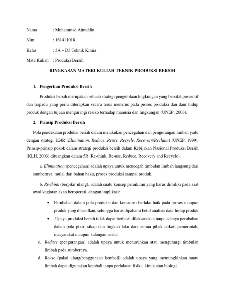 Tugas Produksi Bersih Muhammad Ainuddin | PDF | Kesehatan Holistik | Sains & Matematika