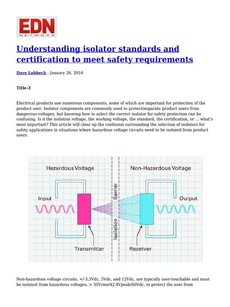 Isolator Standards and Safety Certification | PDF | Insulator ...
