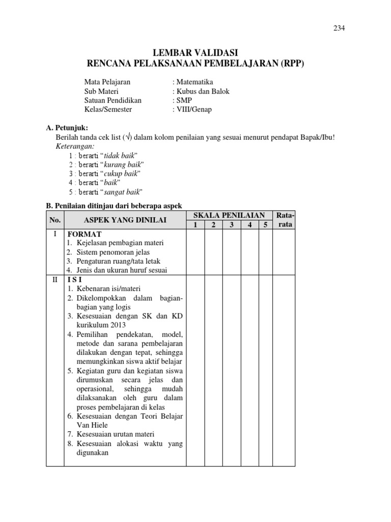 Lembar Validasi Rpp-1 | PDF