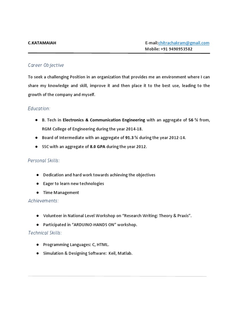 C.Katamaiah E-Mail:: Career Objective | PDF | Psychological Concepts ...