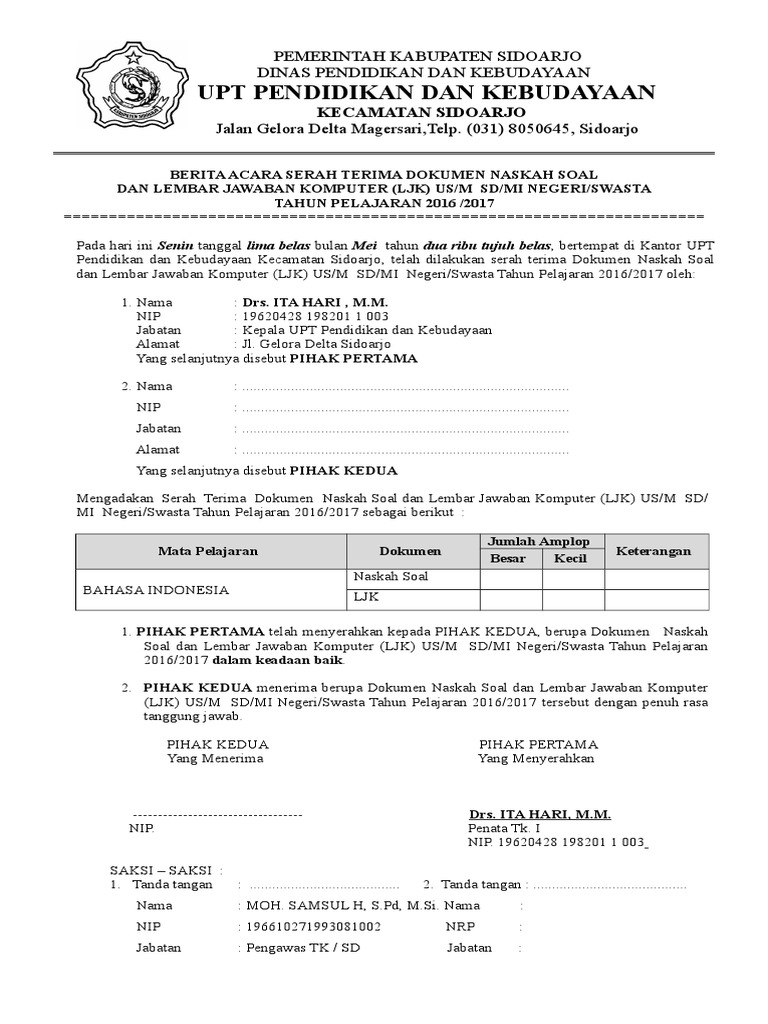 Berita Acara Serah Terima Naskah-Ljk Us | PDF