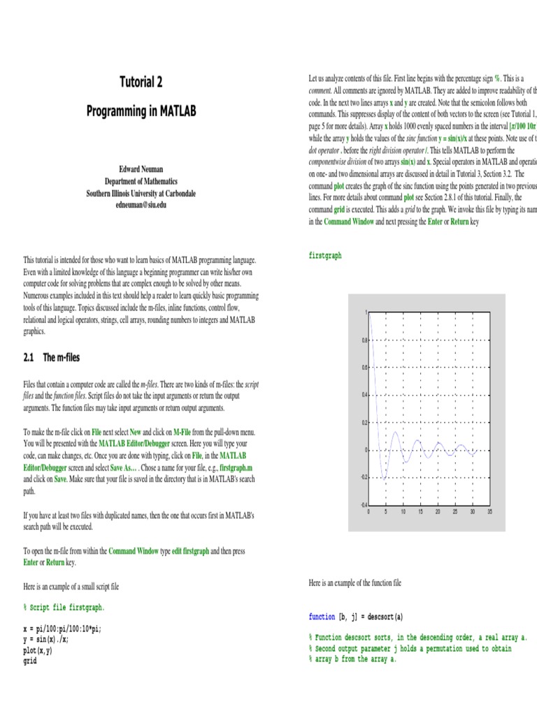 Matlab Tutorial2 A5 Pdf Pdf Parameter Computer Programming Integral 5101