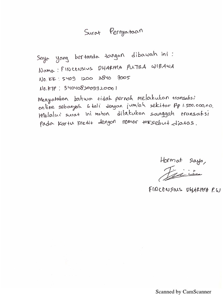 Surat Pernyataan BCA | PDF