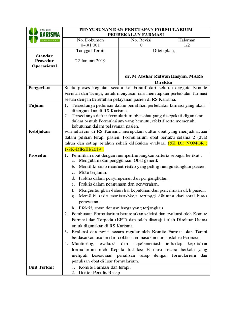 01 Spo Penyusunan Dan Penetapan Formularium Perbekalan Farmasi Final