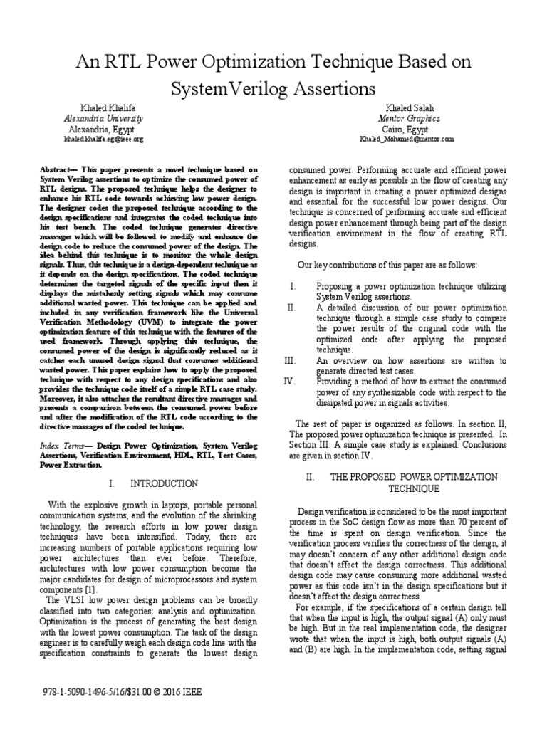 An RTL Power Optimization Technique Base PDF | PDF | Hardware ...