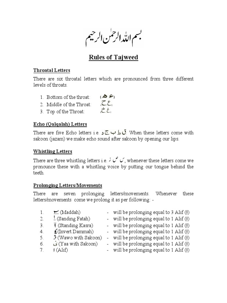 Rules of Tajweed: Throatal Letters | PDF | Symbols | Oral Communication