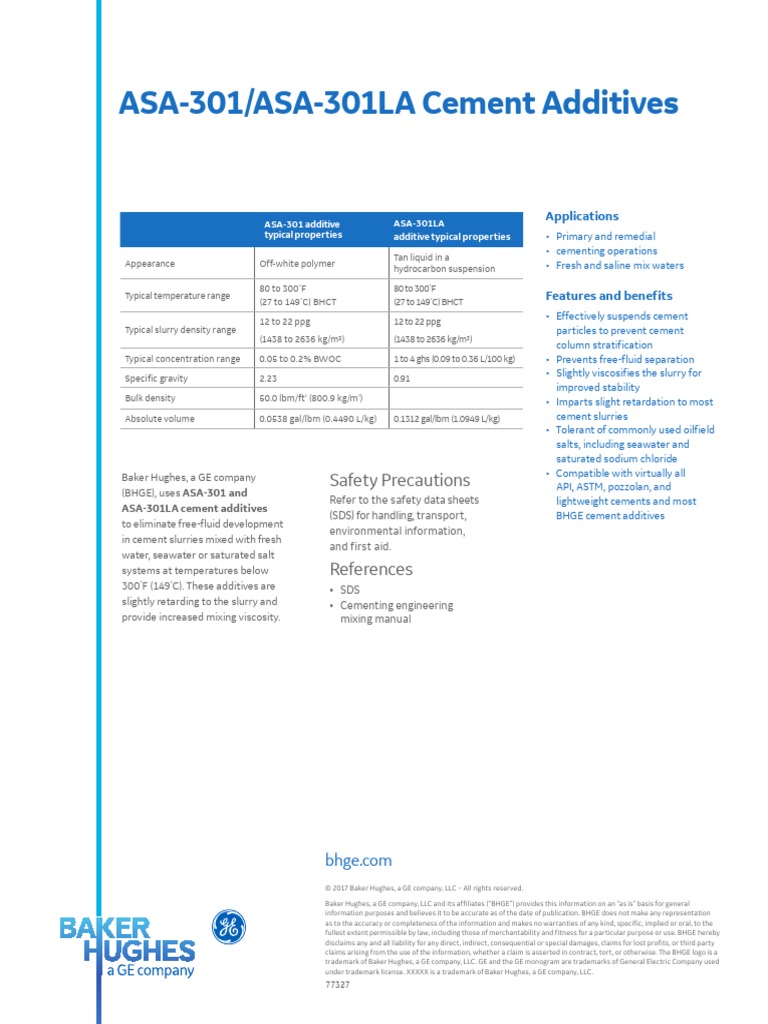 ASA 301L 301LA Cement Additives SLSH | PDF | Seawater | Physical Sciences