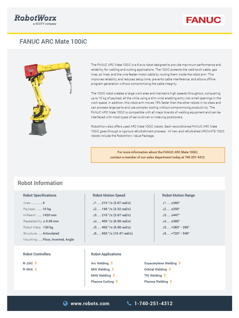 FANUC ARC Mate 100ic Datasheet | PDF | Welding | Construction